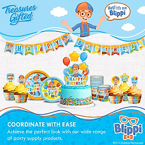 Treasures Gifted Officially Licensed Blippi Banner - Blippi Happy Birthday Banner - Blippi Birthday Party Supplies - Blippi Party Decorations - Blippi Birthday Banner - Blippi Party Supplies