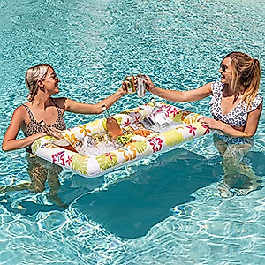 JOYIN 2 Pack Inflatable Serving Bars with Drain Plug, Tropical Inflatable Cooler Ice Buffet Salad Serving Trays Drink Holder for Indoor Outdoor Beach Luau Party, Picnic, and Pool Party,Yellow