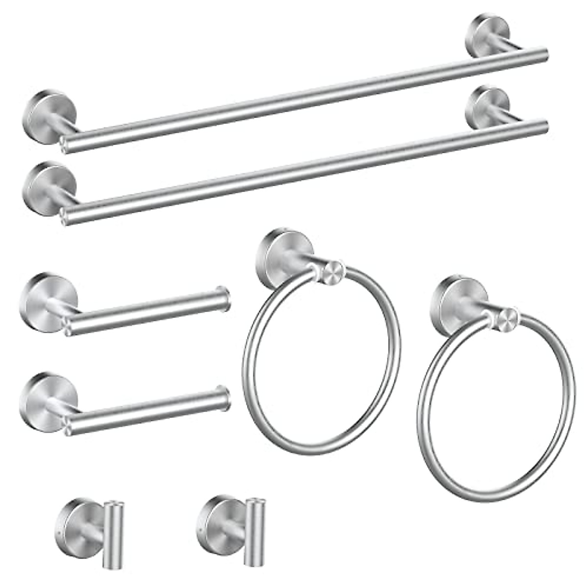 Cilee 8 Piece Brushed Nickel Bathroom Hardware Set, 24inch Bathroom Towel bar+Towel Ring+Toilet Paper Holder+ Robe Towel Hook, SUS304 Stainless Steel Bathroom Accessory Set