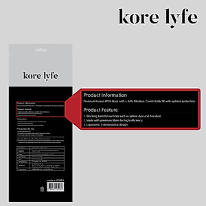 [10 PCS] 25% LARGER KF94 Face Mask - X-LARGE BLACK - [Made in Korea] - In 5 PCS Reclosable Package - Breathable Premium Quality - [Package in English]