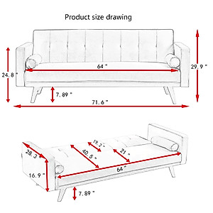 Eafurn Tufted Cotton Futon Sofa Couch Room Convertible Sleeper Guest Bed Dyabed Twin Size with Quick Adjustable Backrest and 2 Pillows for Compact Living Spaces, Dark Gray