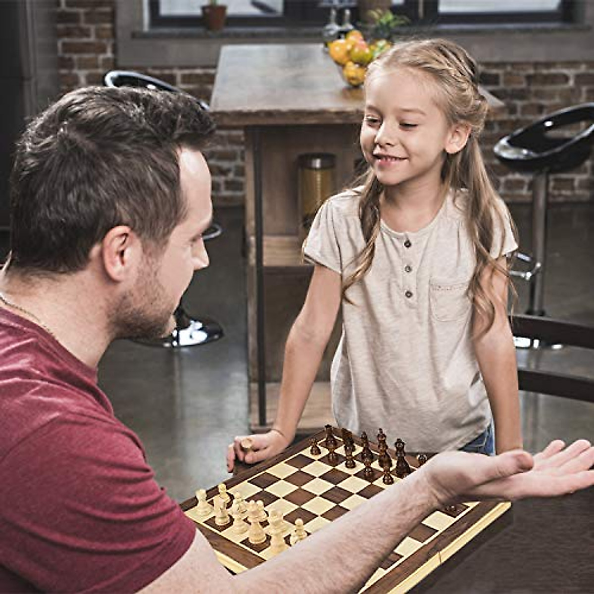 AMEROUS 15 Inches Magnetic Wooden Chess Set - 2 Extra Queens - Folding Board, Handmade Portable Travel Chess Board Game Sets with Game Pieces Storage Slots - Beginner Chess Set for Kids, Adults