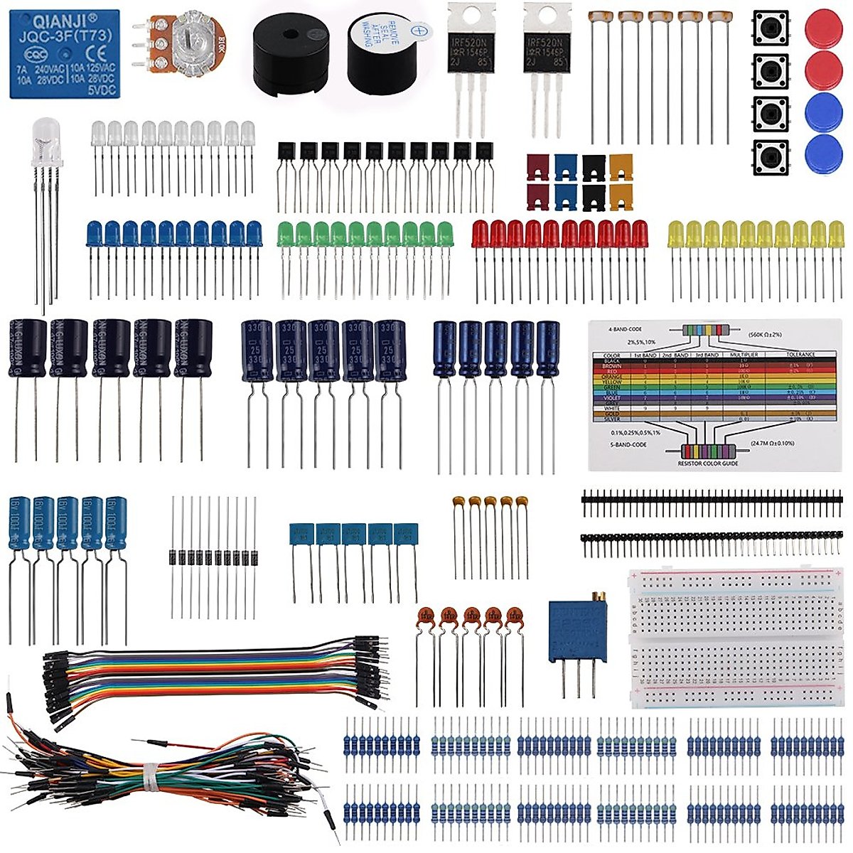 Keywishbot Electronic Component Base Fun Kit Bundle with Breadboard Cable Resistor,Capacitor,LED,Potentiometer Development Board,MEGA2560,for Arduino, Raspberry Pi