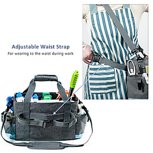 FRECOLSH Grey-Blue Cleaning Caddy, Oxford Polyester, Adjustable 5 Compartments, Padded Carry Handle, Waterproof Interior, Ideal for Housekeeping and Cleaning Supplies