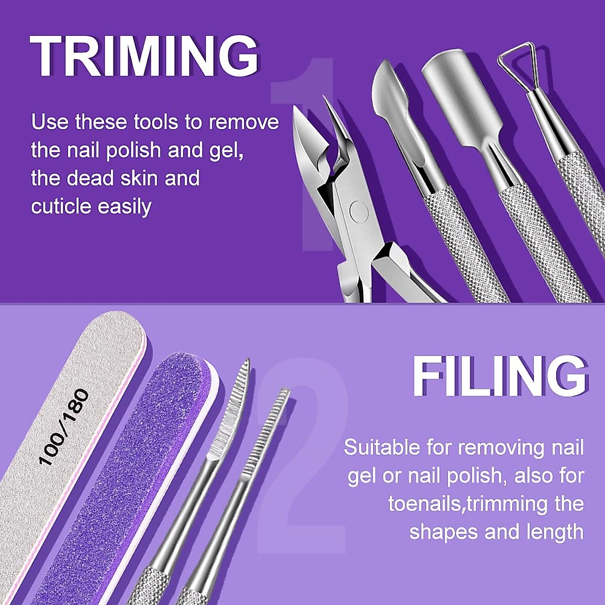 TsMADDTs 13PCS Manicure and Pedicure Tools Kit, Nail Files and Buffers Block, Polish Buffer, Cuticle Nippers, Cuticle Pusher and Peeler, File and Lifters for Toenails