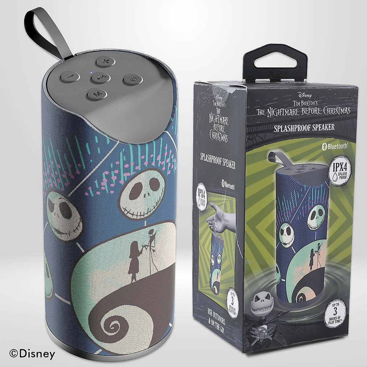 Disney Tim Burton’s The Nightmare Before Christmas Bluetooth Speaker- Jack and Sally Splashproof Wireless Speaker W/ 3 Hrs Playtime/SD Slot/FM Radio- Jack Skellington Gifts for Women, Men and All Fans