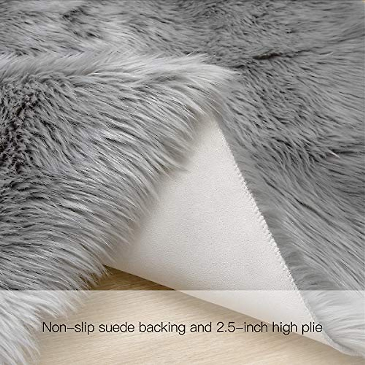 Ciicool Grey Fur Rug Fluffy Rug, 2x4 ft Small Faux Fur Rug for Bedroom, Washable Faux Sheepskin Rug for Sofa Couch Seat Cushion, Thick Shaggy Furry Rugs Floor Carpets for Bedside Living Room