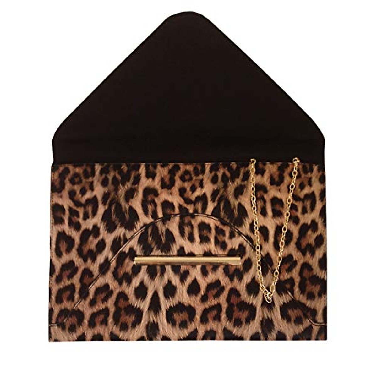 JNB Synthetic Leather Flat Envelope Leopard Print Clutch, Brown