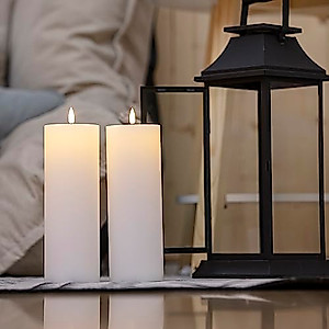 volnyus White Flameless Candles Set of 2 (3x9 inch) Flickering LED Wax Candles Battery Operated with Remote Control Timers for Fall Decor/Night Light/Fireplace/Party Dimmable Pillars Flat top