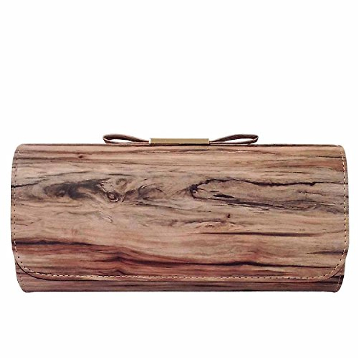 Vintage Wood Pattern Clutch with Bow, Taupe
