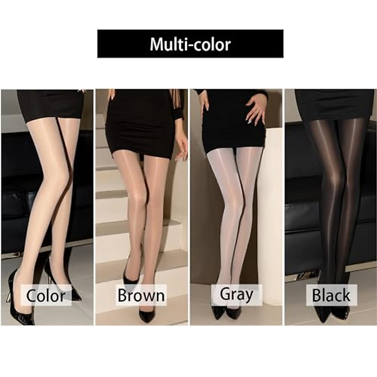 10D Semi Sheer Tights for Women Ultra Soft Shiny Stockings High Waist Control Top Footed Pantyhose for Daily Wear (L, Black)