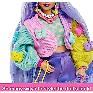 Barbie Extra Doll & Accessories with Wavy Lavender Hair in Colorful Butterfly Sweater & Pink Boots with Pet Koala