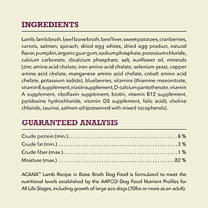 ACANA Premium Chunks Wet Dog Food, Lamb Recipe in Beef Bone Broth and beef liver, 12.8oz (Case of 12)