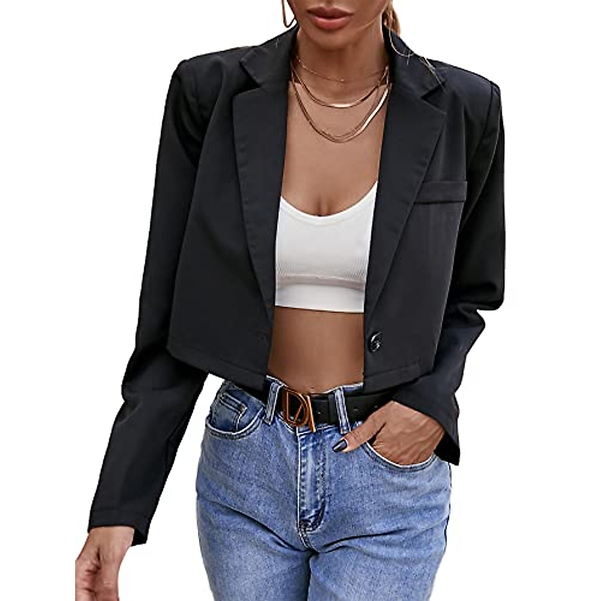 Milumia Women's Collarless Work Office Business Casual Cropped Blazer Jacket Black Small