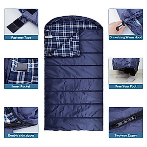 AGEMORE Cotton Flannel Sleeping Bag for Adults, Lightweight and Water Resistant Sleeping Bag for Warm Weather with 100% Cotton Lining, Great for Camping Backpacking, Hiking, Travel, Indoor and Outdoor