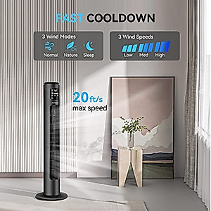 Aigostar Smart Tower Fan Oscillating Cooling Fan with Remote, Quiet Bladeless Standing Fans for Home Bedroom, 24H Timer 3 Speeds 3 Modes LED Display WiFi Voice Smart Control, Works with Alexa/Google