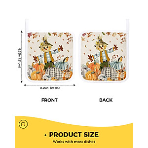 Fall Scarecrow 2 PCS Pot Holders for Kitchens Counter, Autumn Thanksgiving Pumpkin Maple Burlap Heat Insulated Podholders Oven Hot Pads for Cooking BBQ Baking Heat Proof Mat