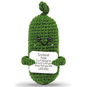 Hoedia Handmade Emotional Pickle Gift, Cucumber Crochet Doll Inspirational Gifts with Cards, Cute Knitted Funny Support Pickle Potato Friend Birthday Christmas Stocking Stuffers (Emotional Pickle)