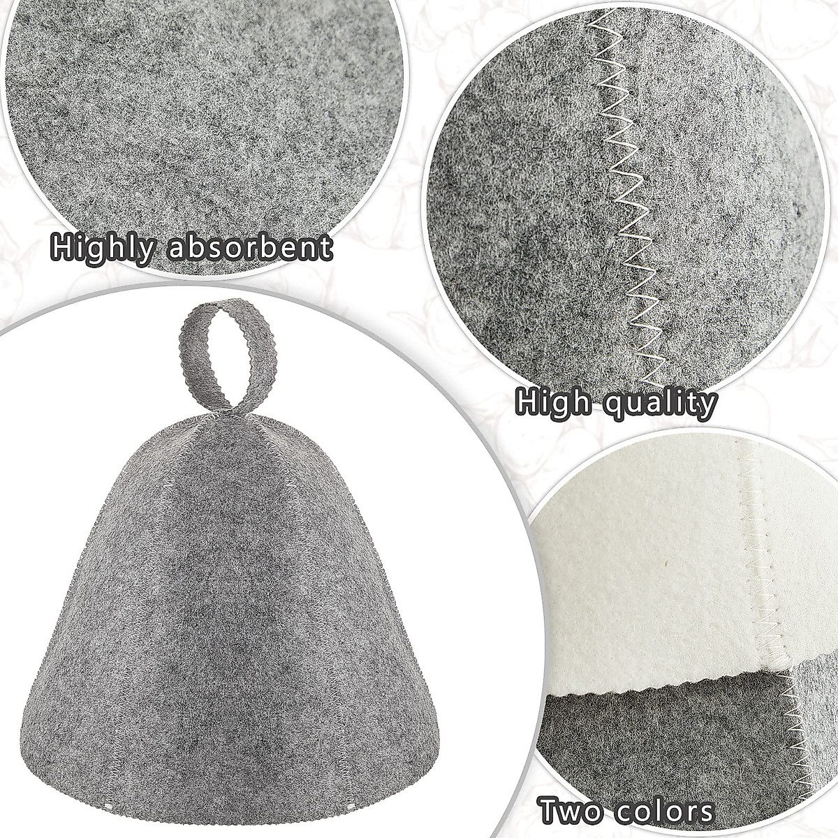 JaGely 2 Pcs Sauna Hat Vaporarium Hat Sauna Wool Hat Russian Banya Cap for Men Women Bath Accessories (Gray,White)