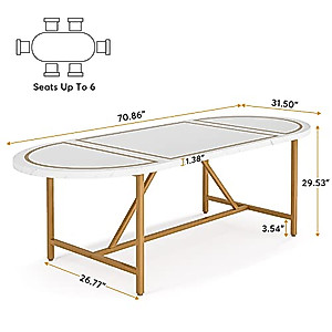 Tribesigns Modern Dining Table for 6 People, Gold White Oval Dining Room Table with Gold Metal Frame, 70.8 Inch Kitchen Tables for Home Kitchen Dining Room