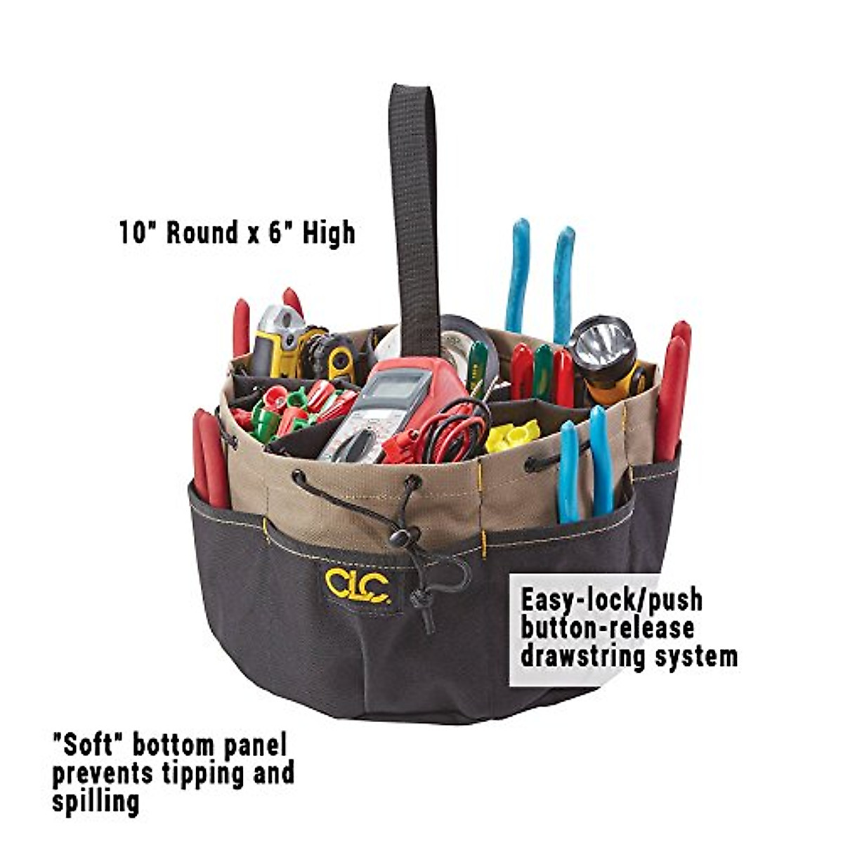 CLC Custom LeatherCraft 1148 Drawstring Bucket Bag, 18 Pocket , Black