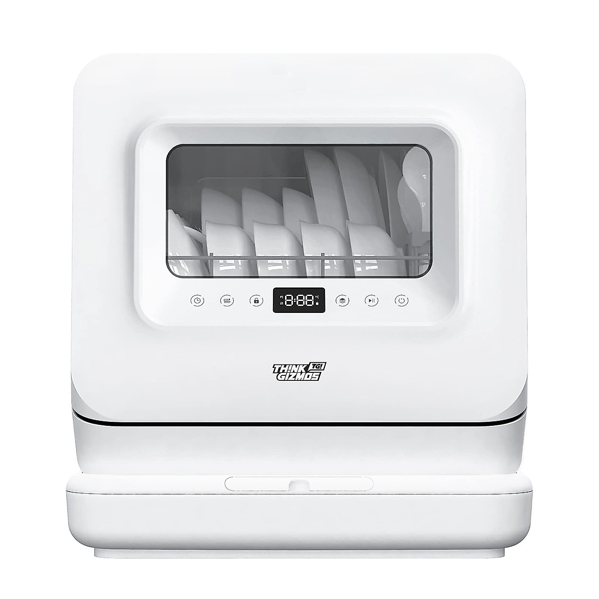 Think Gizmos Counter Top Dishwasher with Water Tank 7.5L - No Hookup Required. Compact Dishwasher with 5 Programmes, Drying Cycle, Touch Controls