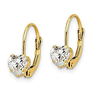 14K Yellow Gold 5mm Heart Love Cubic Zirconia CZ Drop Dangle Earrings Gemstone