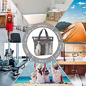 Mesh Shower Bag, Portable Shower Caddy Mesh Shower Caddy ToteQuick Dry Shower Tote Bag with Zipper & 2 Pockets for College Dorms Gym Swimming Beach Travel Sports Games 10.6 * 7.8 Inch (Grey)