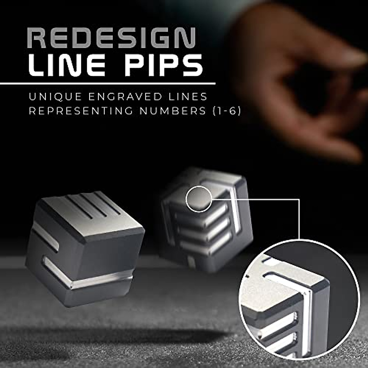 AKO DICE I - Gunmetal - Custom Metal dice Version 1 by AKO Dice. 16mm D6 Game dice with Redesign Concept.