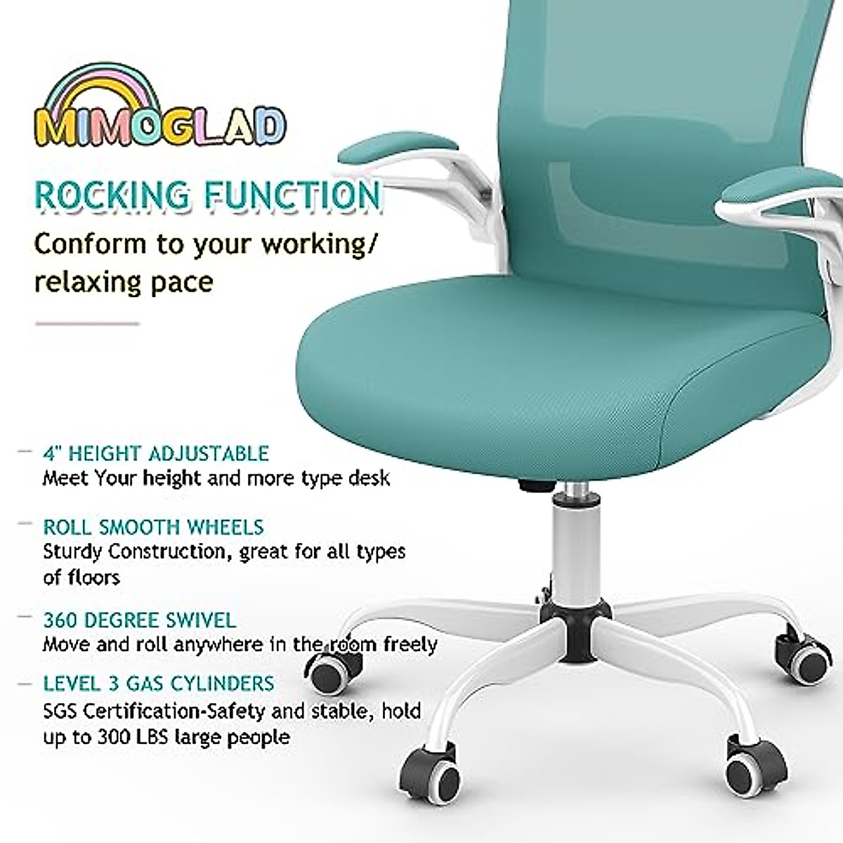 Mimoglad Home Office Chair, High Back Desk Chair, Ergonomic Mesh Computer Chair with Adjustable Lumbar Support and Thickened Seat Cushion (Modern, Tiffany Blue)