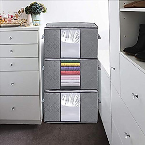 4Pcs Blanket Clothes Storage Bag Set with Reinforced Handle Double Zippers Clear Window Large Capacity Foldable Fabric for Duvet Comforter Organizer