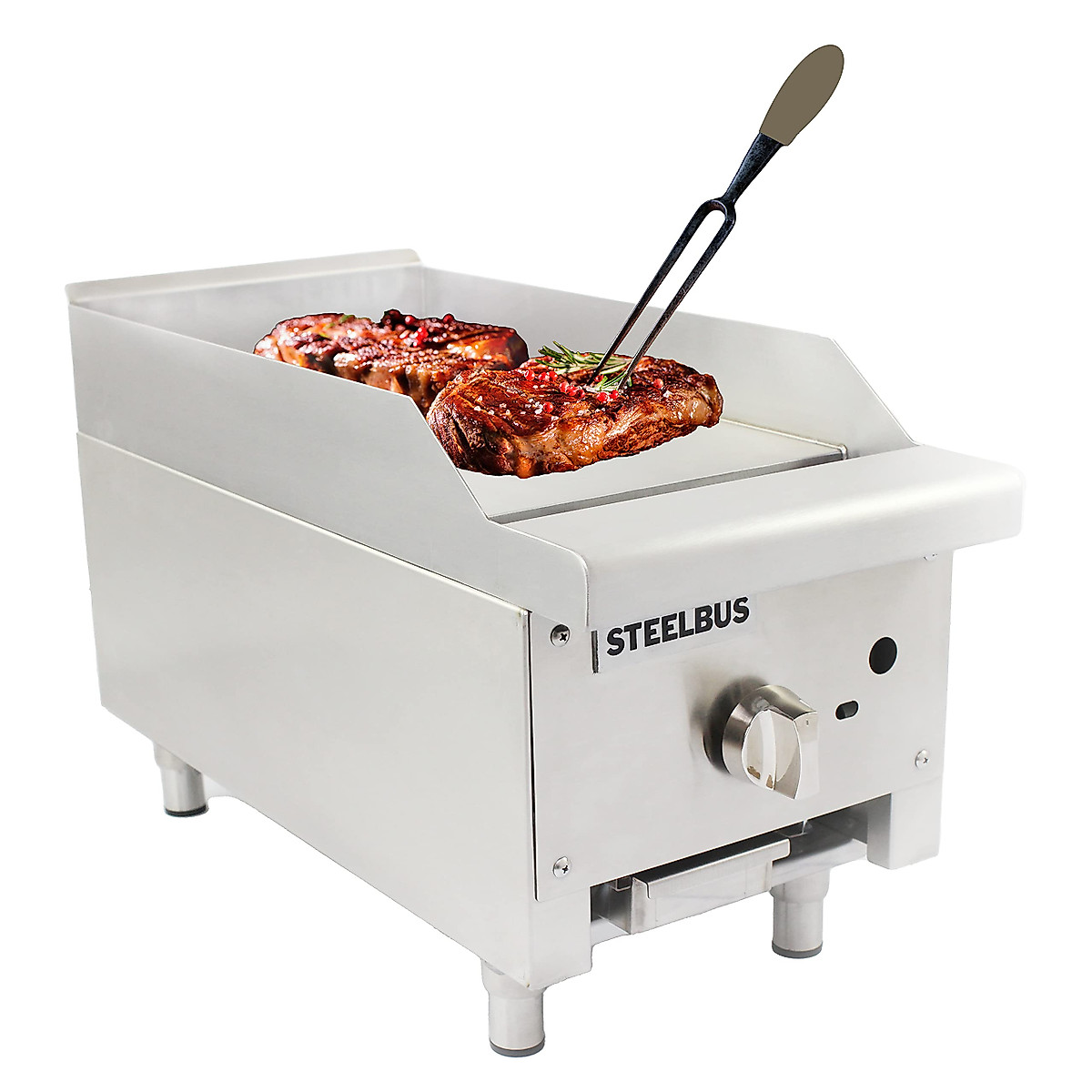 STEELBUS Commercial Gas Griddle-12''x23'' | Gas griddle flat top grill |19MM Thicken Heating Plate Heavy duty Stainless Steel gas Griddle,Countertop Griddle for Restaurant Equipment-22,000 BTU 6000W