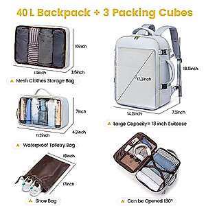 LOVEVOOK Travel Laptop Backpack for Women, 40L Large Carry On Backpack Flight Approved,Waterproof Backpacks with 3 Packing Cubes, Daypack Business College Weekender Overnight Back Pack, Light Blue