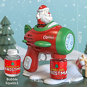 Christmas Bubble Gun for Kids, Bubble Machine Gun for Kids with Blue Lights, Automatic Bubble Maker with One Bubble Solutions Bottles,Bazooko Bubble Gun for Summer Pool Toys Bubbles Blower for Party