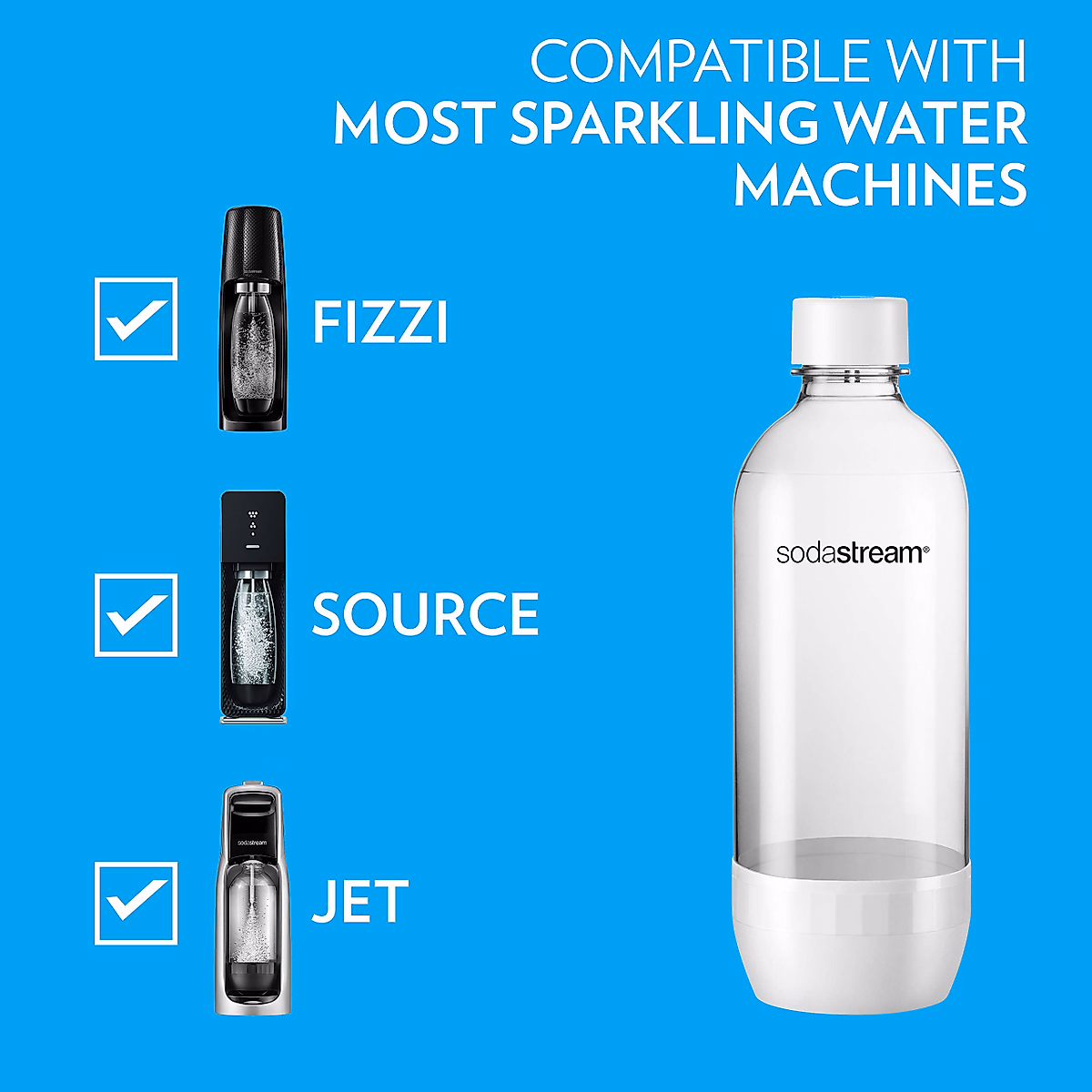 SodaStream Classic Dishwasher Safe Carbonating Bottle, 1L Single, White