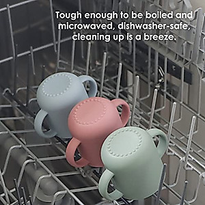 ROCCED Silicone Training Cup for Infants 2 Handles, Toddler Learning Cup Baby Drinking Open Cups Easy Grip Handles Toddler Cup for 6 Months+ 150ml/5oz-Sage