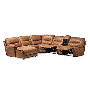 Baxton Studio Mistral Modern and Contemporary Light Brown Palomino Suede 6-Piece Sectional with Recliners Corner Lounge Suite