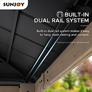 Sunjoy 11 x 11 ft. Hardtop Gazebo Cedar Wood Framed Hot Tub Gazebo with Steel and Polycarbonate Hardtop and bar Shelf, Matte Black by SummerCove