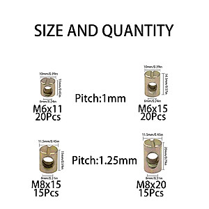 Rrina 70Pcs Metric M6 M8 Barrel Cross Dowel Slotted Nuts for Furniture Beds Chairs 4 Sizes