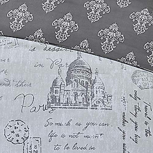510 DESIGN 5DS10-0174 Marseille 5-Piece Reversible Paris Printed Comforter Set Gray/Charcoal Full/Queen