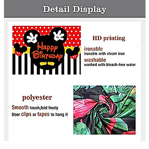 BINARY, Betta Mickey Mouse Photo Backdrop Mickey Happy Birthday Backdrop Red Black Stripes Dots Cartoon Mouse Backdrops for Baby Birthday Party Cake Table Background 6x4ft