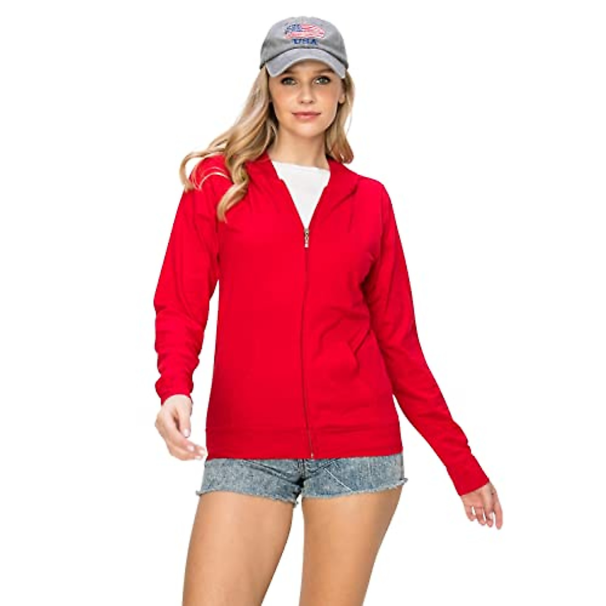 LALAPARKS Lightweight Cotton Zip-Up Hoodie Jacket - Comfy Casual Active Plain Everyday Wear - Red Large