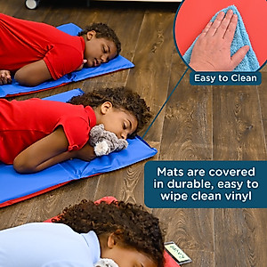 Children’s Factory 1 Inch Thick Rest Mats for Preschool, 4-Section Nap Mats for Daycare, Nursery, Classroom, Red-Blue, 10 Pack