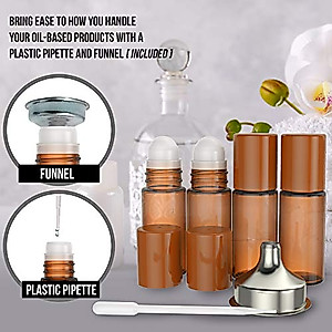 4 Pack Essential Oil Roller Bottles [Plastic Roller Ball] FREE Plastic Pippette and Funnel - Refillable Glass Color Roll On for Fragrance Essential Oil - 30ml 1 oz (ORANGE)