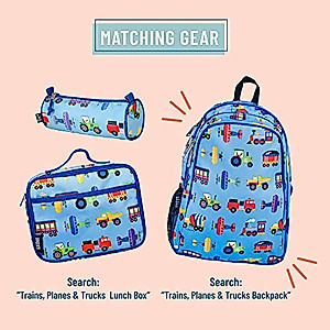 Wildkin Kids Zippered Pencil Case for Boys and Girls, Perfect for Packing School Supplies and Travel,600-Denier Polyester Pencil Cases Measures 8x3x3 Inches (Trains Planes & Trucks)