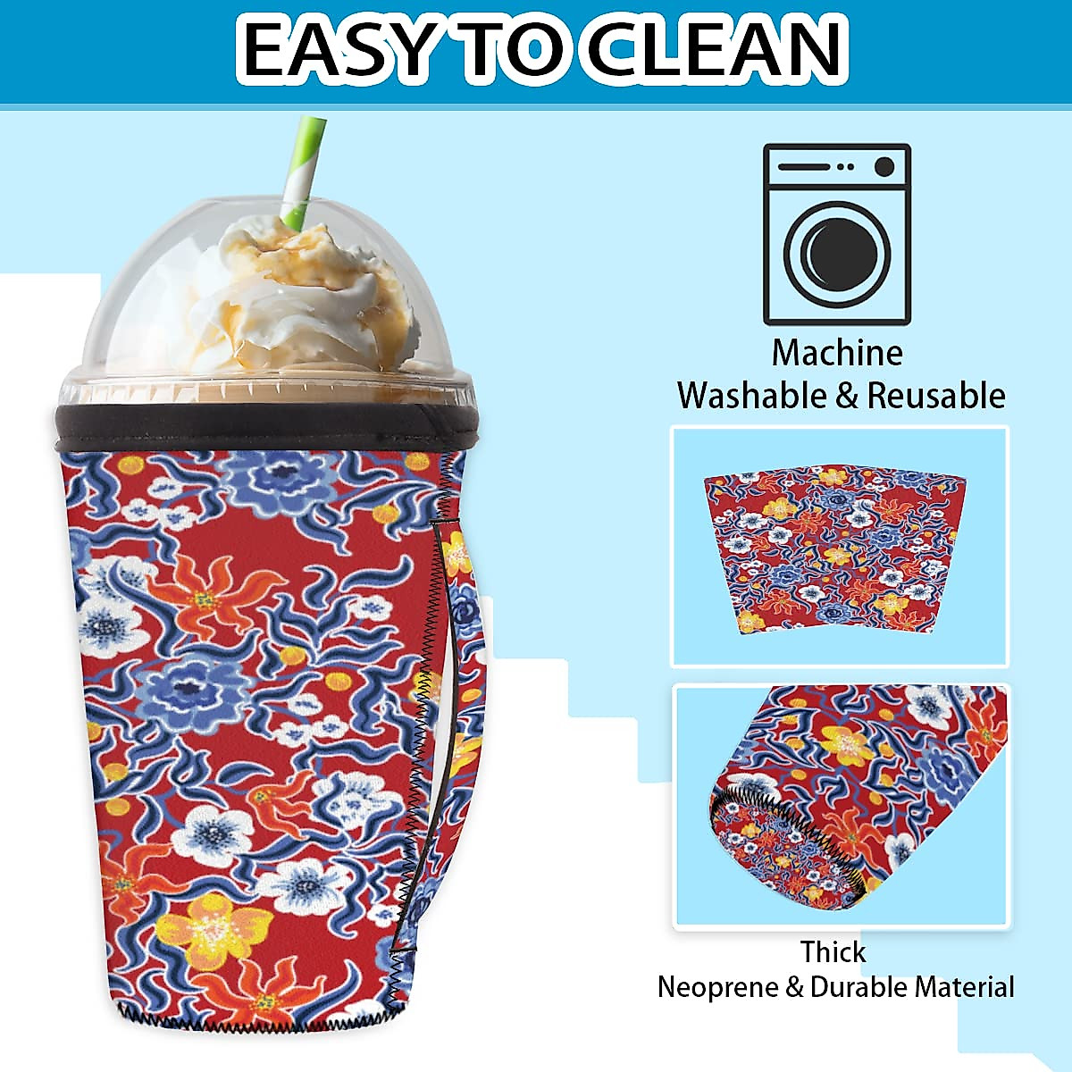 Iced Coffee Sleeve with Handle for Cold Drinks Allay Blossom Beverages Reusable Neoprene Coffee Insulator Sleeves Home Party Suppliess for 18-20oz Coffee Cups