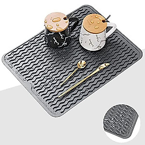 Hopeup Dish Drying Mat for Kitchen Counter, Slip Resistant Silicone Quick Dry Pad for Washing Dishes Cup Draining Pad Heat Insulation Anti-Slip Reliable Restaurant Cutlery Draining Pad Black