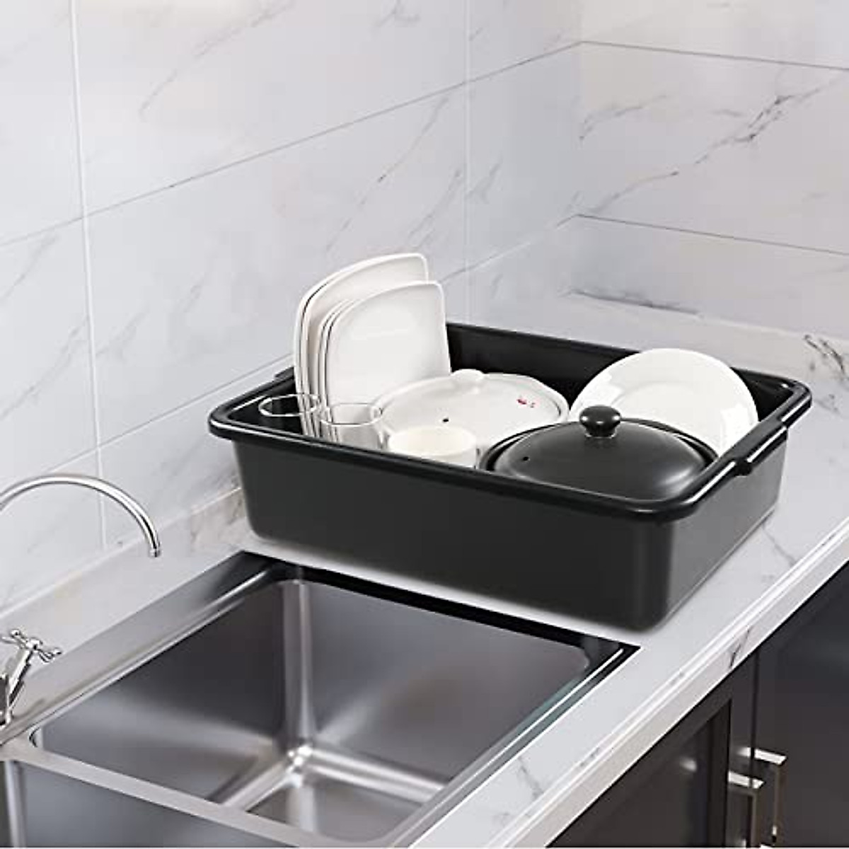 Wekioger 4-Pack Commercial Bus Tubs, 22 L Plastic Utility Bus Box, Black