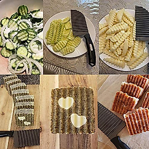 Crinkle Potato Cutter - 2.9" x 11.8" Stainless Steel French Fries Slicer Handheld Chipper Chopper Potato Carrot Chopping Knife Home Kitchen Wavy Blade Cutting Tool Large Size