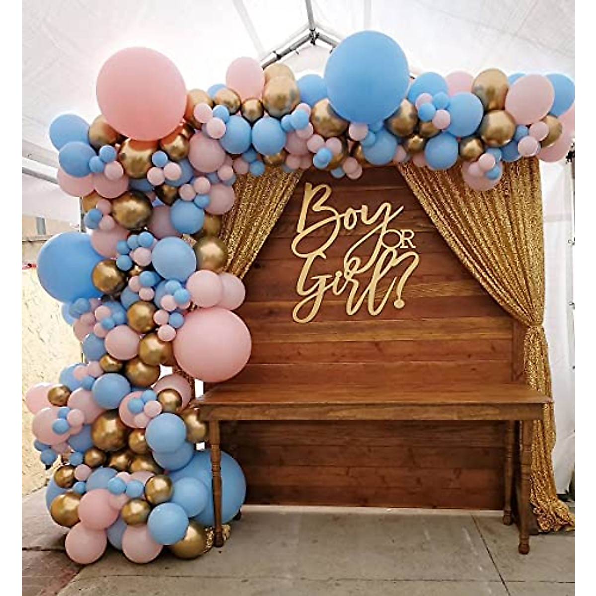 DIY 135PCS Gender Reveal Balloon Garland kits Chrome Metallic Latex Balloons 18/10/5inch Pearl Balloons for Birthday Party Celebration Wedding Gender Reveal He or She Boy or Girl (Pink Blue Gold)